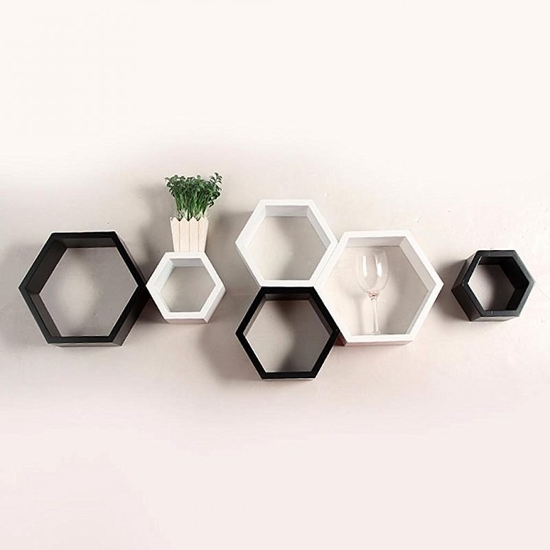Designer Hexagon Shelves by DecorNation - Black & White