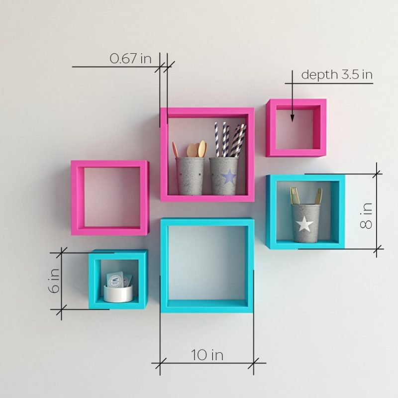Floating Nesting Square Wall Racks Unit - Sky Blue & Pink