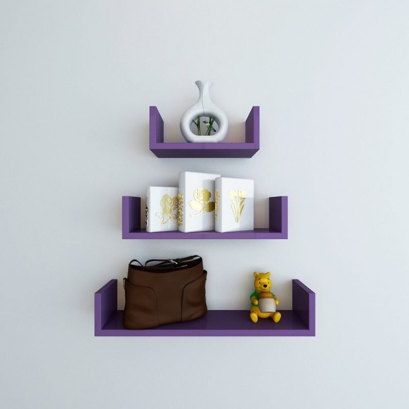 Home Decor Wall Shelves Set of U Shape Floating Wall Shelf - Purple