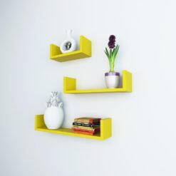 Decorative Wall Shelves Set of U Shape Floating Wall Shelf - Yellow