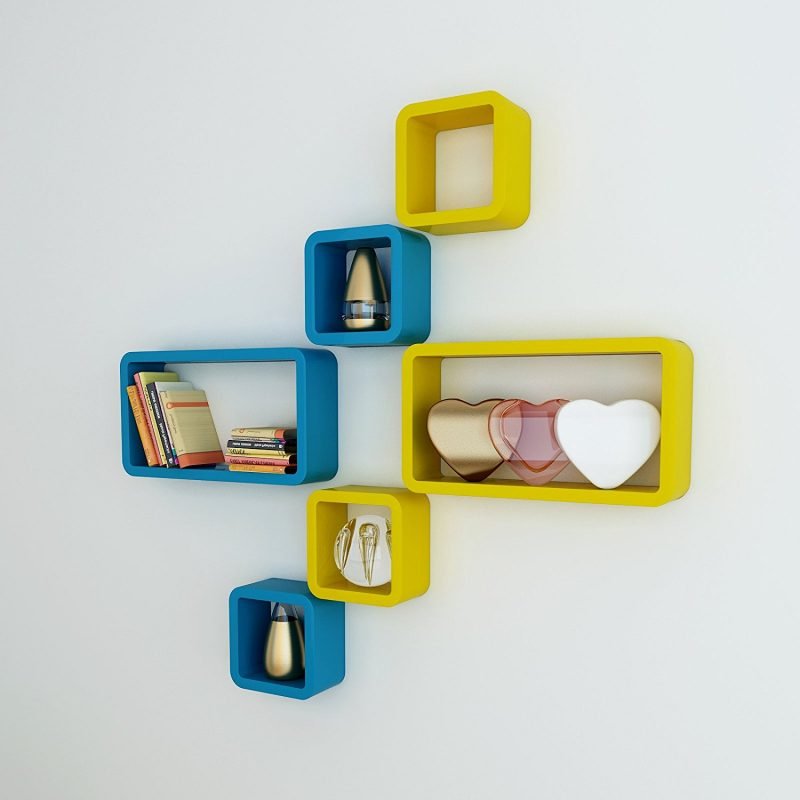 Wall Shelf Rack Set Mounted Shelves - Sky And Yellow