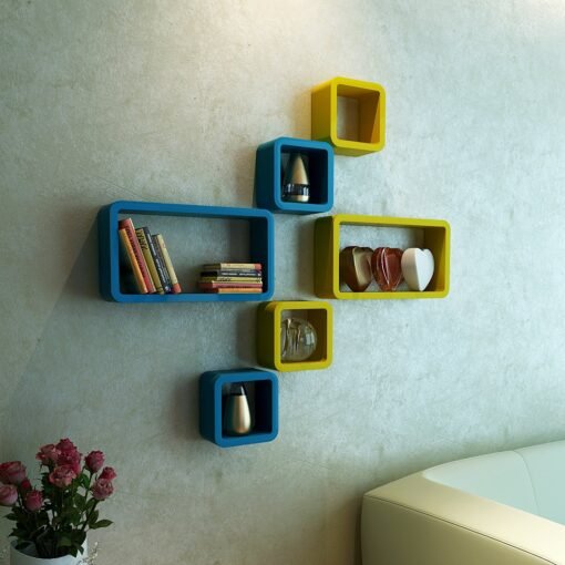 Wall Shelf Rack Set Mounted Shelves - Sky And Yellow