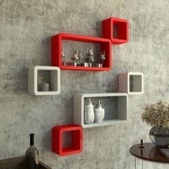 Wall Shelf Set 6 Cube Rectangle Shelves - Red And White