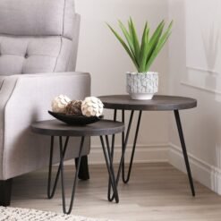 Tyria Wooden Circular 3 Legs Nesting Table Set of 2 - Dark Brown ...
