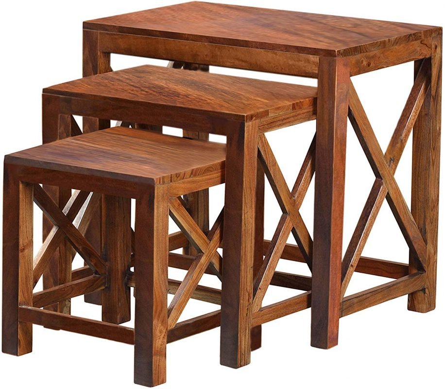 Spetses Wooden 3 Piece Nesting Table - Brown - Decornation