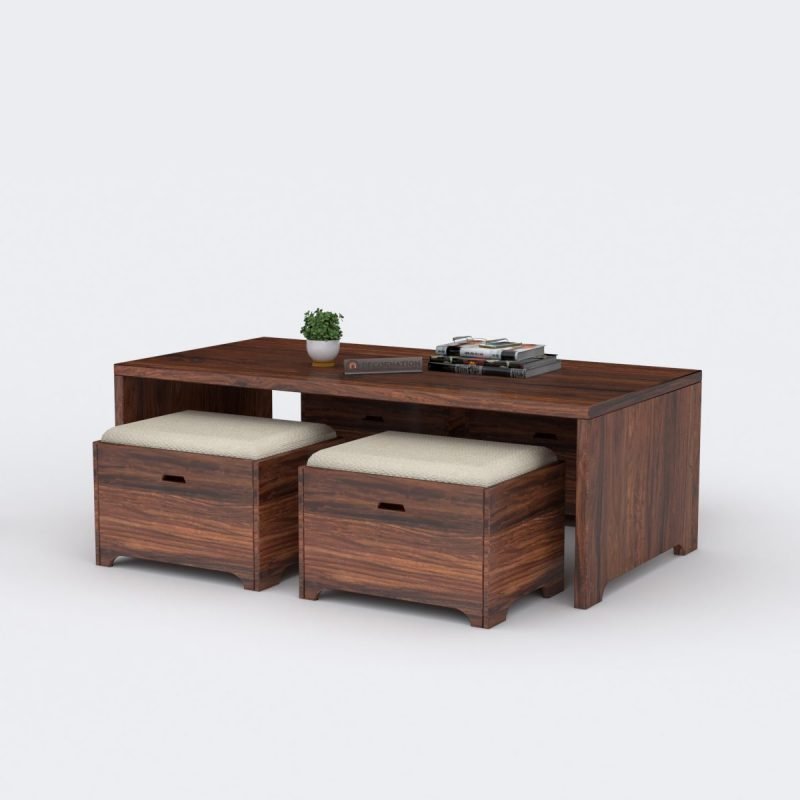 Lichfield Coffee Table With 4 Stools - Brown - Decornation
