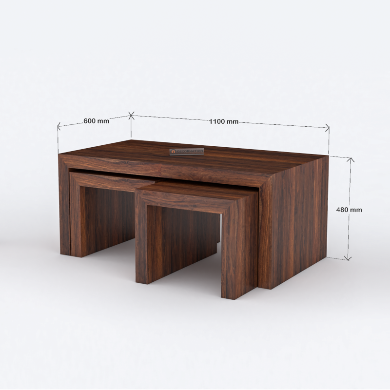 Carlisle Coffee Table With Pull Out Stools - Natural Finish - Decornation