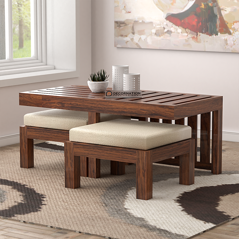 Myron Wooden Coffee Table 2 Stools - Decornation