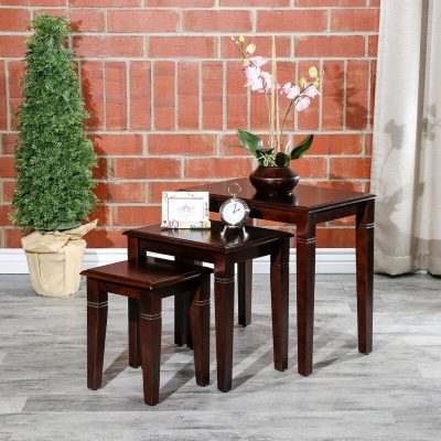 Jessica Solid Wood 3 Piece Nesting Table - Natural Finish - Decornation