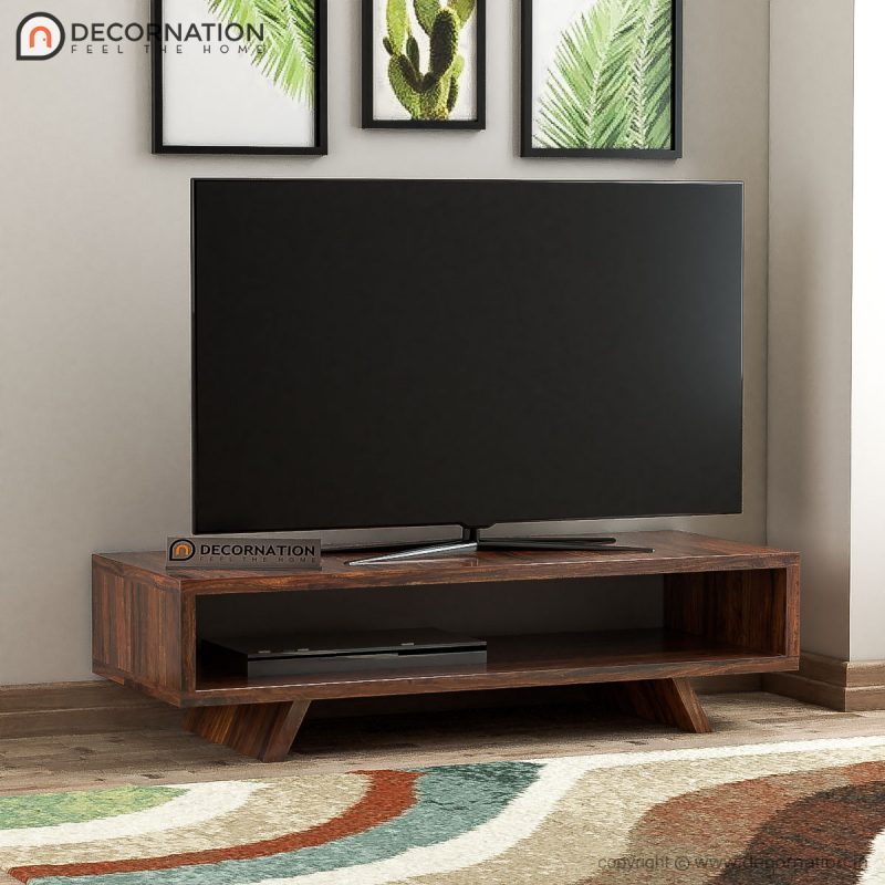 Illias Solid Wood TV Table With Storage - Brown - Decornation