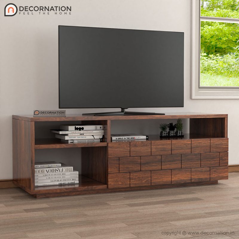 Arali Solid Wood Storage TV Table with 3 Drawers - Brown - Decornation