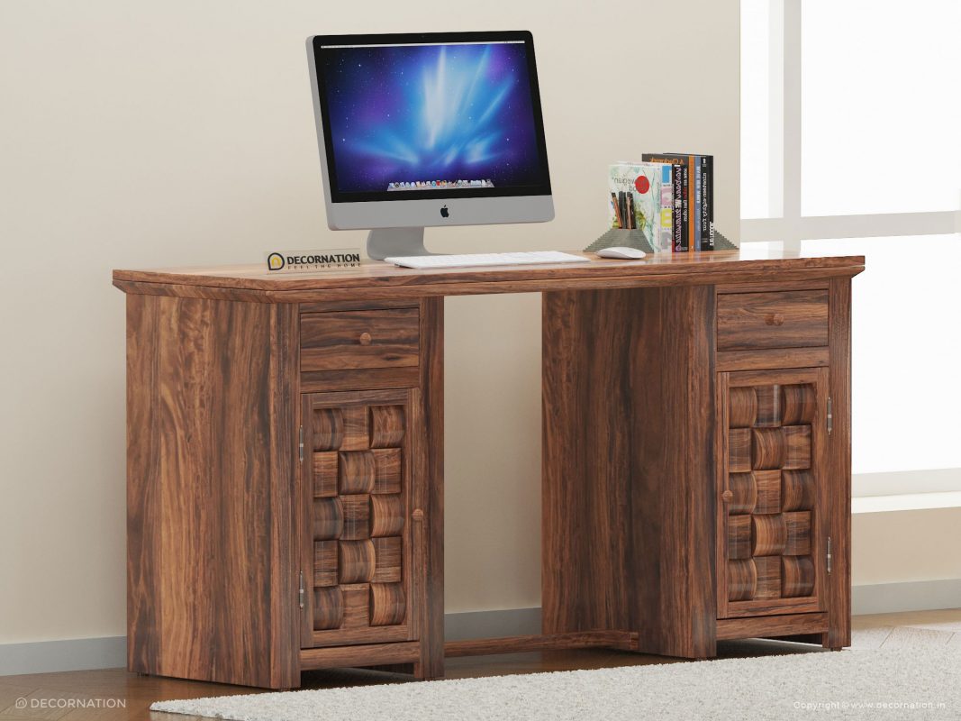 Cassie Solid Wood Storage Home Office Table With Drawers - Decornation