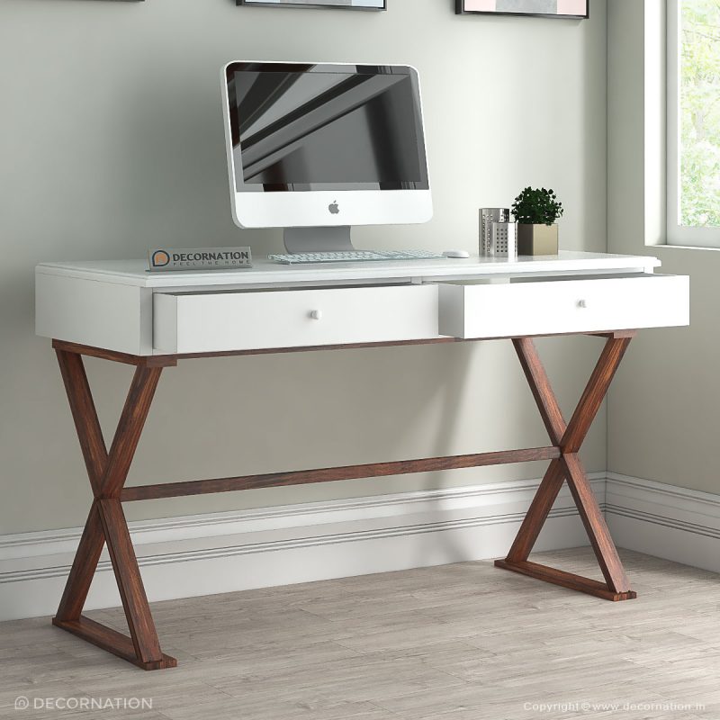 Nerio Sheesham Wood Storage Computer Table With 2 Drawers - Decornation