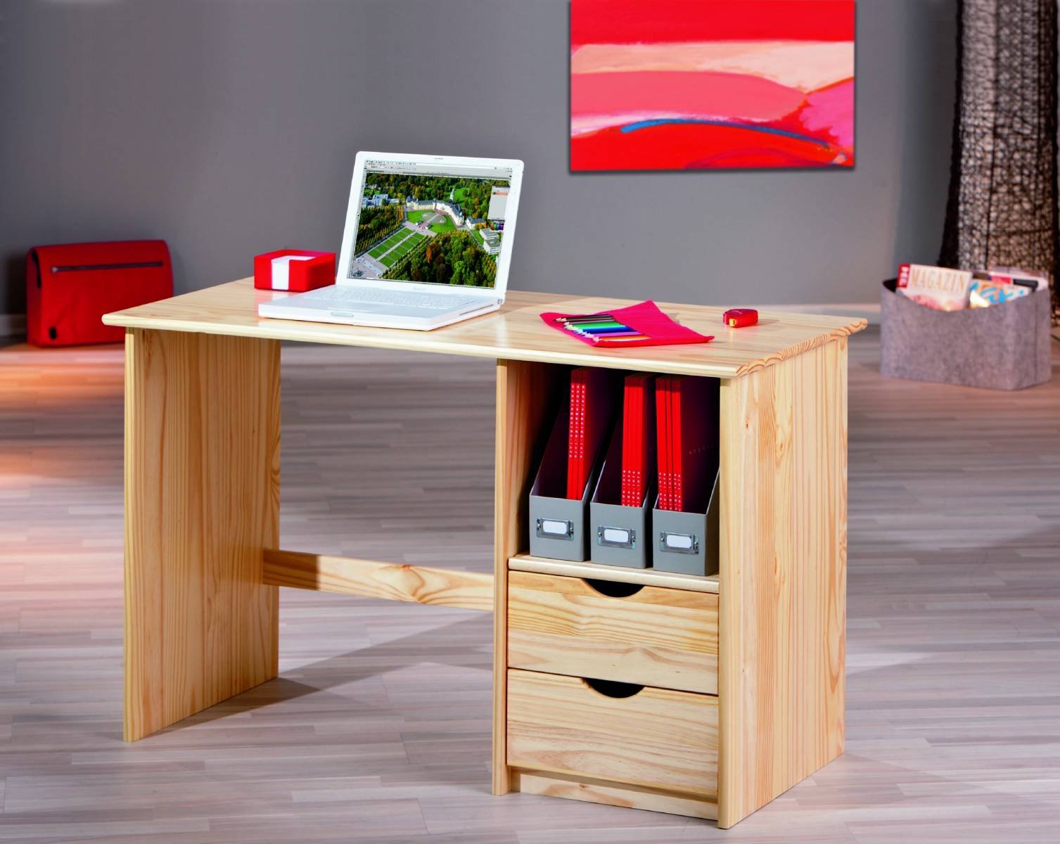 Fern Pine Wood Study & Work Table With File Storage & 2 Drawers ...