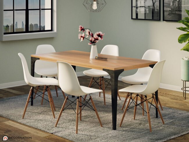 Turno Solid Top 6 Seater Dining Table Set - Decornation