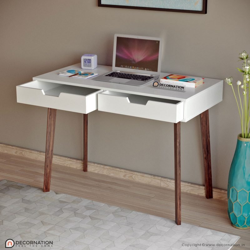 Venus Computer Table With 2 Drawers- White - Decornation