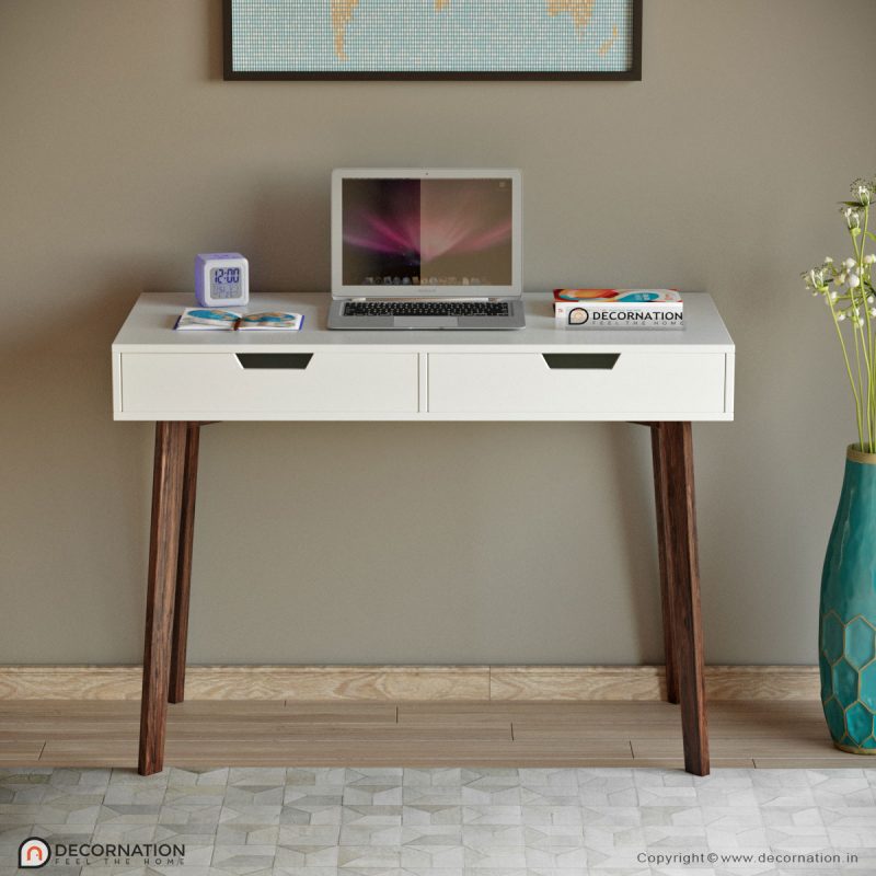 Venus Computer Table With 2 Drawers- White - Decornation