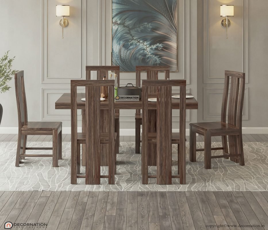 nyla-solid-wood-6-seater-dining-table-set - Decornation