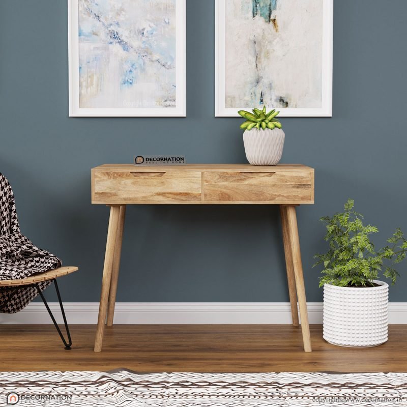 Vander Solid Wood Console Table with Storage - Natural Finish - Decornation